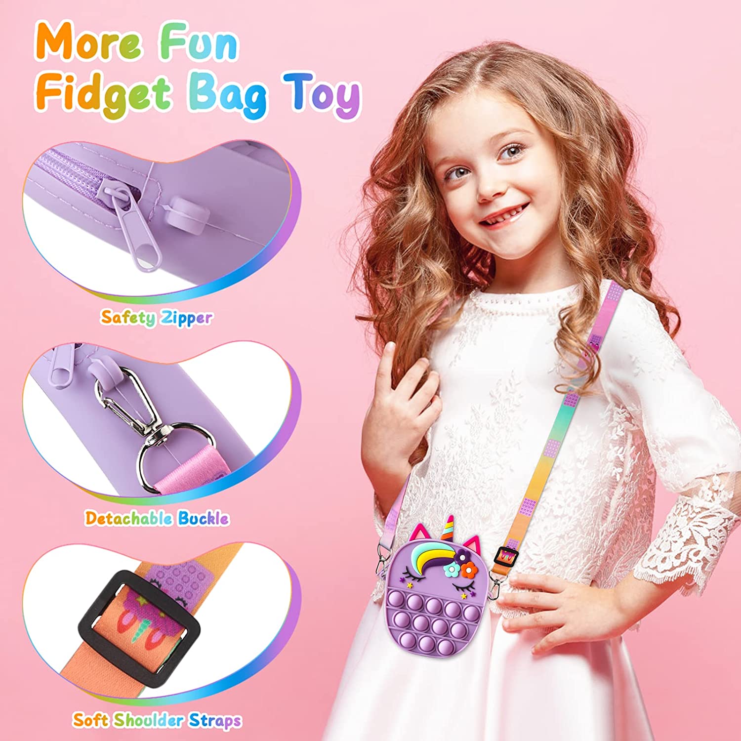 Silicon unicorn pop bubble fidget bag | Pop It Fidget Toy Wholesale